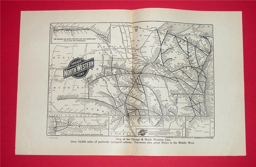 XL 1916 CHICAGO NORTHWESTERN RAILROAD SYSTEM MAP CNW RR DEPOTS STATIONS ...