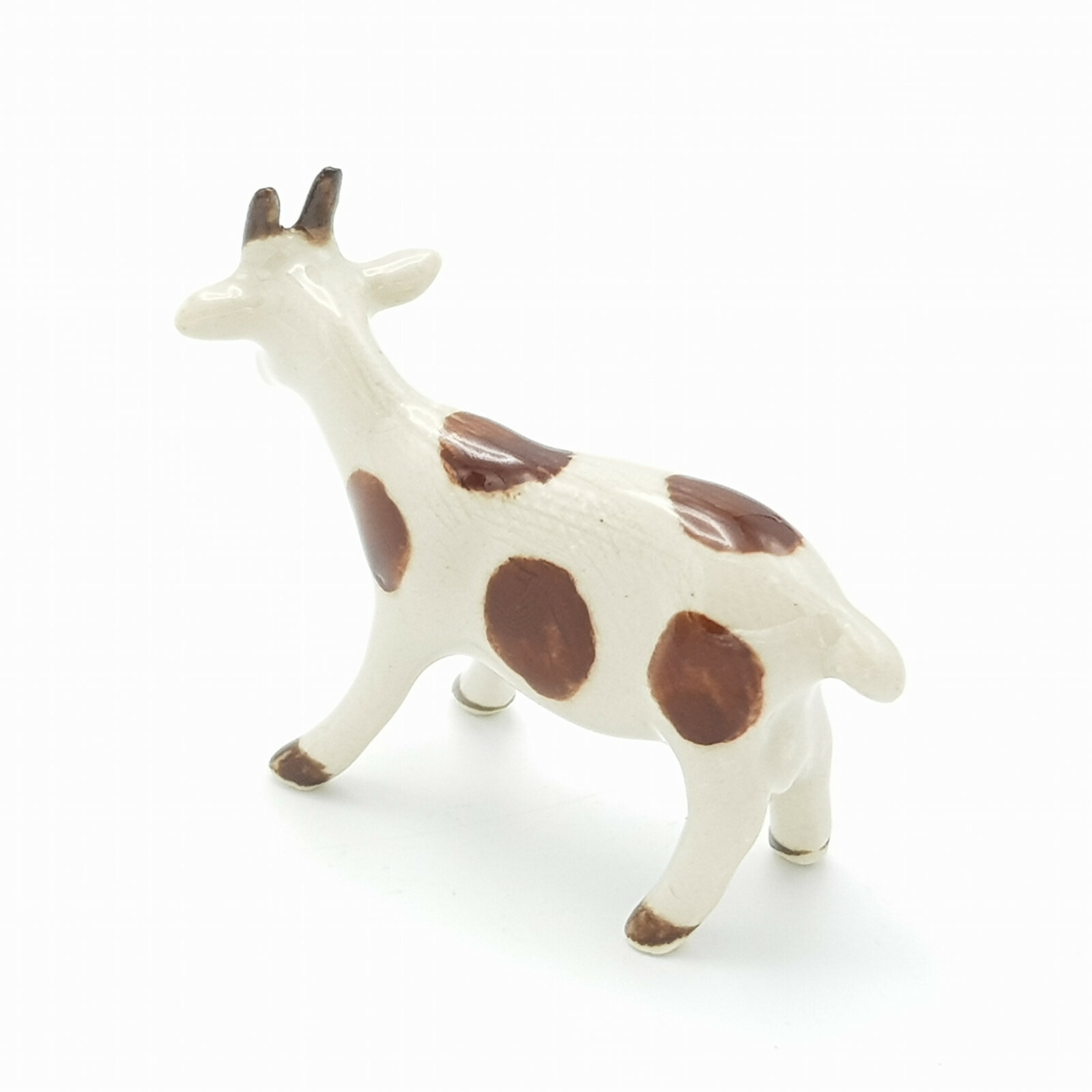 Miniature Ceramic Goat figurine White with Brown spots | eBay