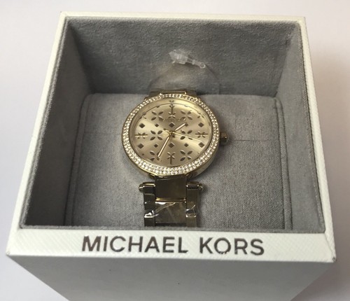 MICHAEL KORS GOLD TONED STAINLESS STEEL WATCH LADIES FLORAL MINI PARKER ...