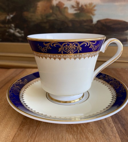 ROYAL GRAFTON VICEROY Cobalt Blue TEA CUP & SAUCER Vintage Bone China ...