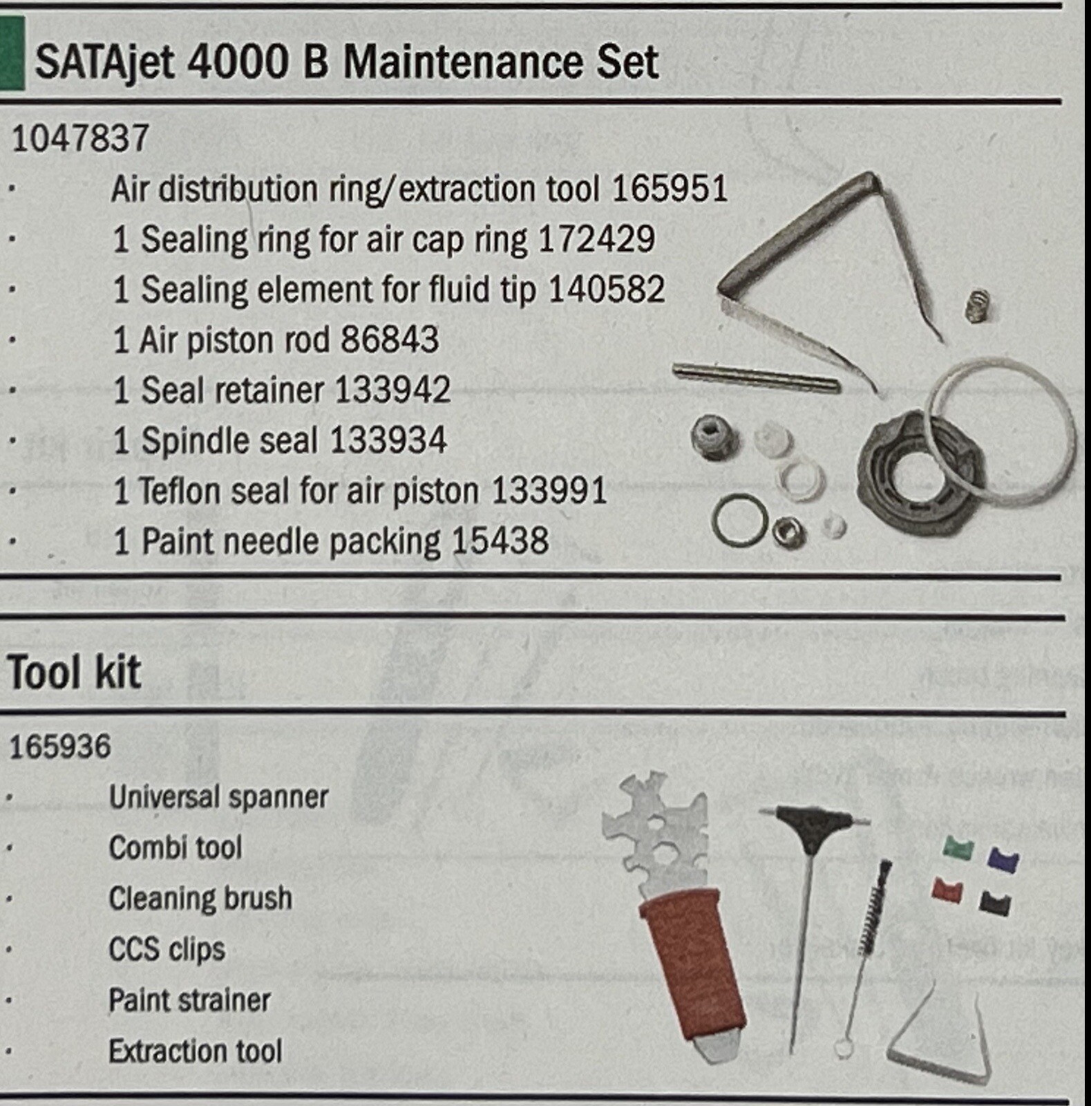 SATA JET 4000B HVLP/RP (1) MAINTENANCE KIT PART #1047837 Multiple ...