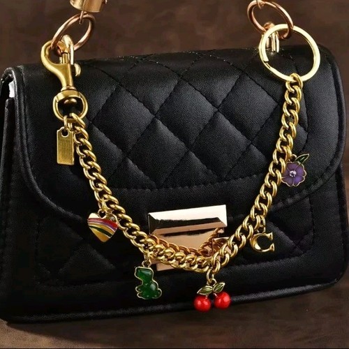 NWT Coach Motif Chain Bag Charm Rexy Tea Rose Cherries Heart Brass ...