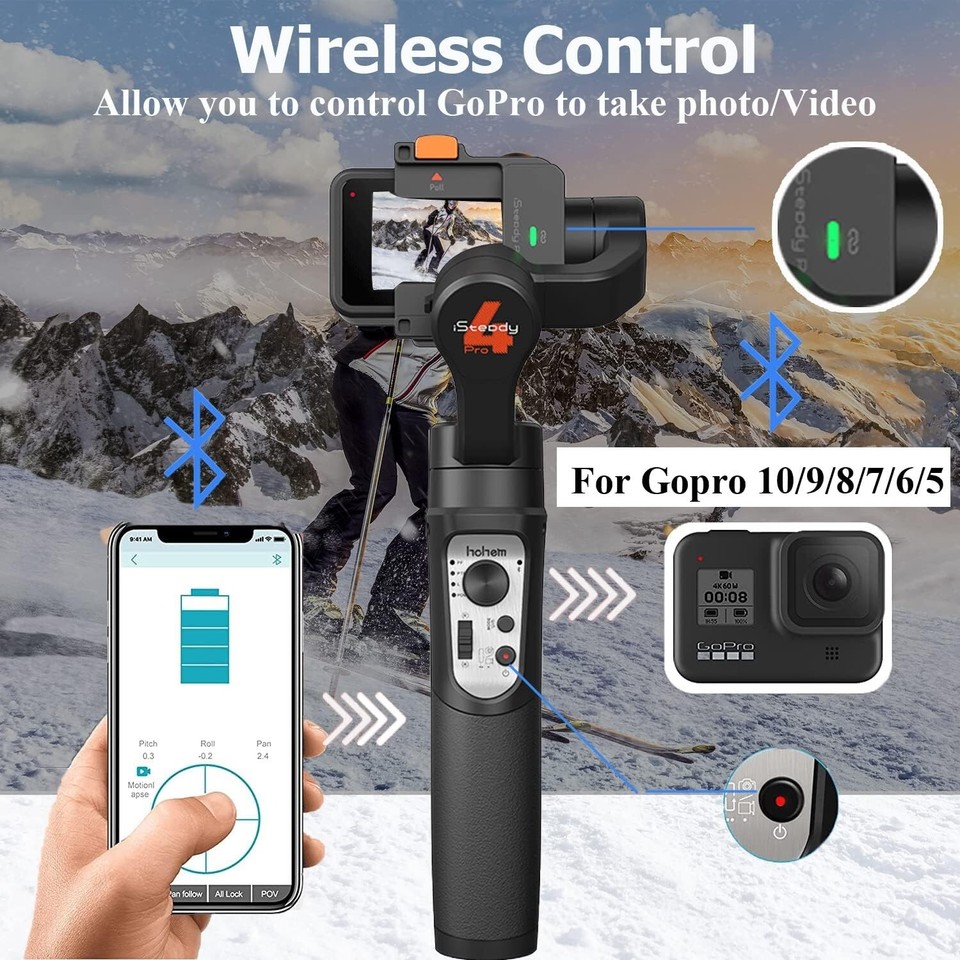 hohem iSteady Pro 4 3-Axis Gimbal Stabilizer for GoPro 13/12/11/10/9 ...