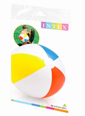 Intex 20" Inflatable beach ball Colourful strip design Jumbo ball- 51cm ...