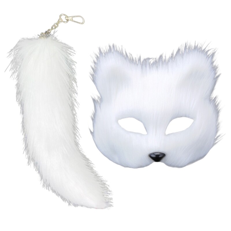 Faux Furs Foxes Tail Cats Mask Foxes Mask with Tail Keychain Therian ...