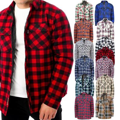 Men River Road Flannel Padded Work Shirt Fleece Quilted Lined ...