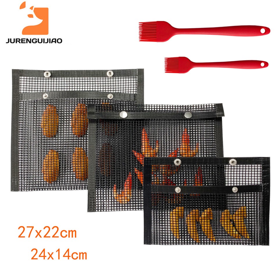 Black Cooking Grid Rectangular BBQ Grill Mesh Bag Non-Stick & Reusable ...