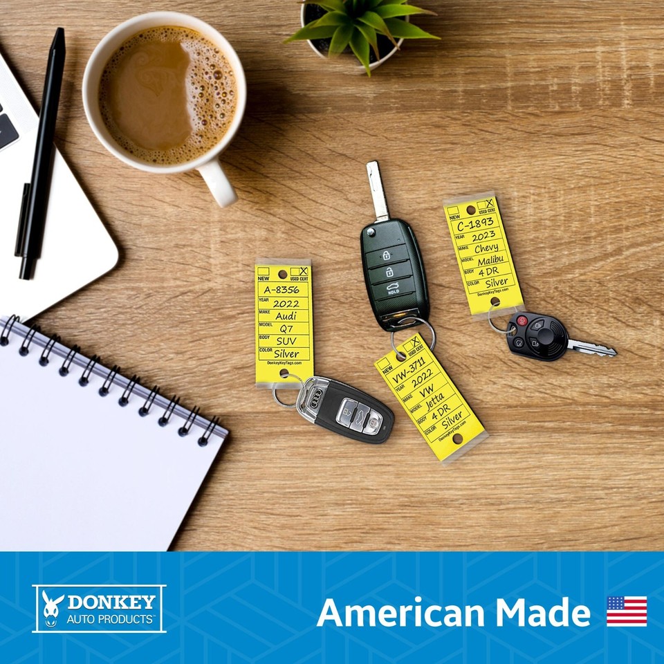 Car Dealer Key Tags (Laminated Self-Protecting) (250 Tags w/ Metal ...