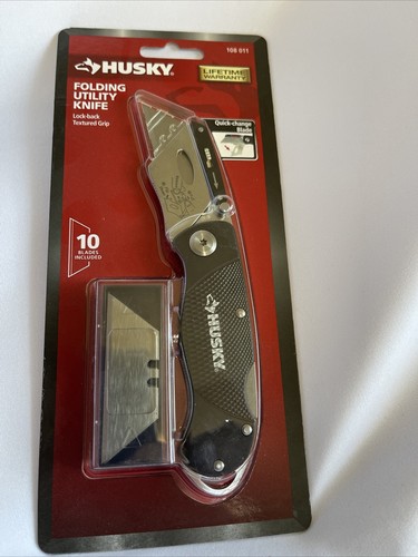 HUSKY - Folding Utility Knife [Black] Lock-Back Textured Grip w/10 ...