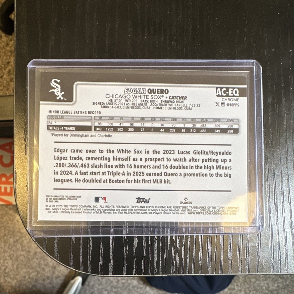 Topps Chrome 2025 Edgar Quero Purple Speckle /299 Autograph RC | eBay