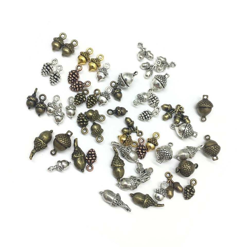 100 Pcs Alloy Charms for Jewellery Making Acorn Wood Pendants ...