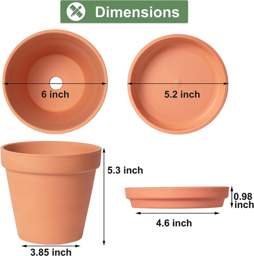 6 Inch Clay Pots for Plants with Saucer, Large Terra Cotta Plant Pots ...