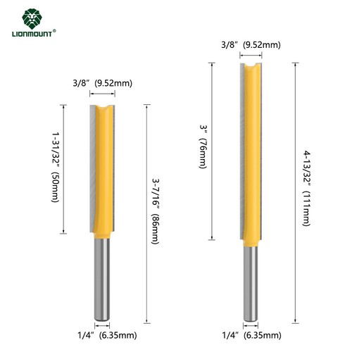 1/4 Shank Extra Long Straight Router Bits Double Flute 50mm 76mm Cutter ...