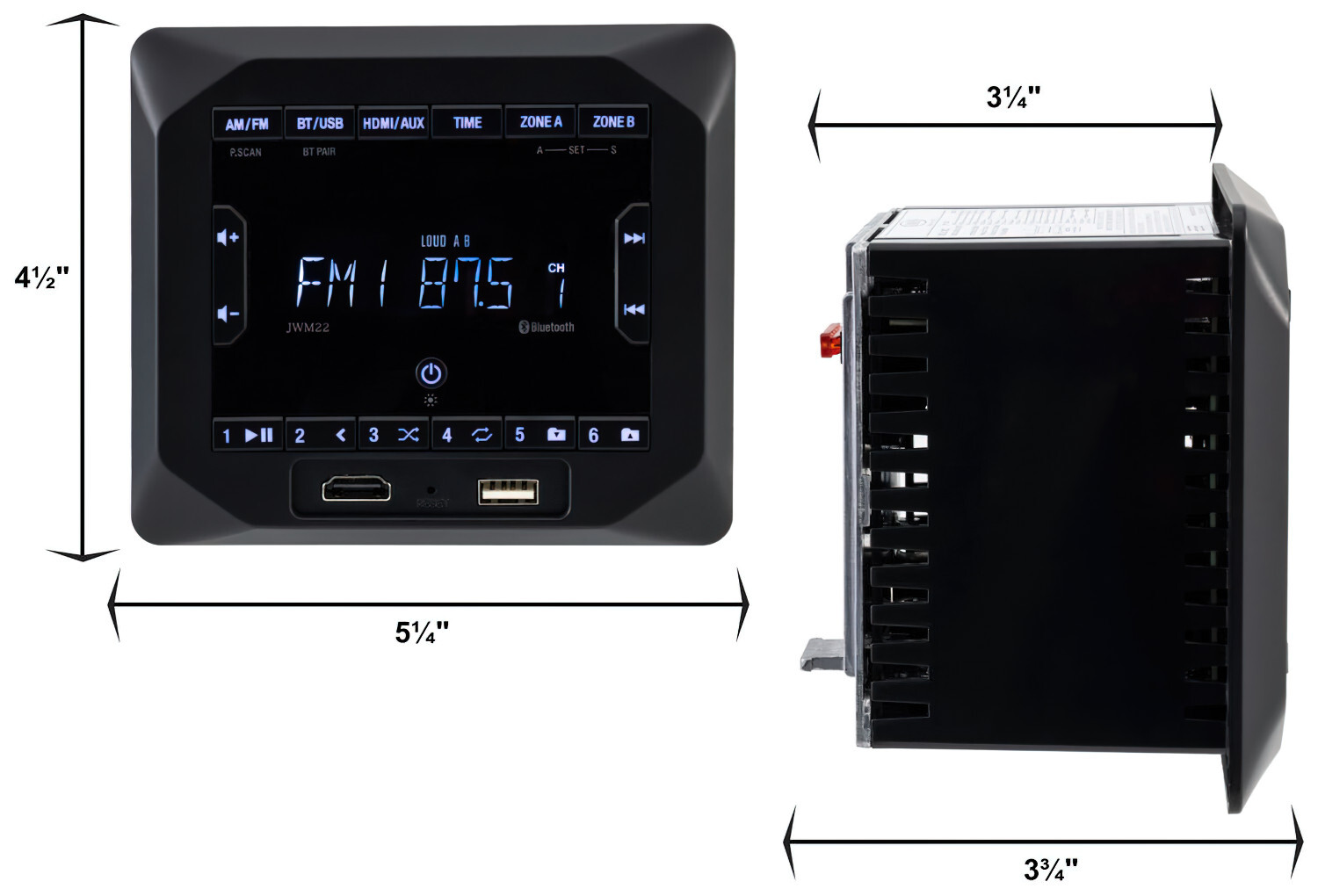 Jensen JWM22 AM/FM/Bluetooth/USB/HDMI/AUX Cube Wall Mount Stereo, A2DP ...