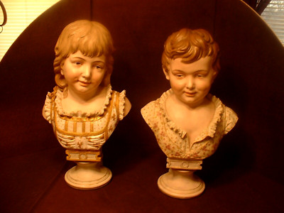 Pair of Large Ornate Meissen Bisque Porcelain 18" Busts Alfred Voigt | eBay