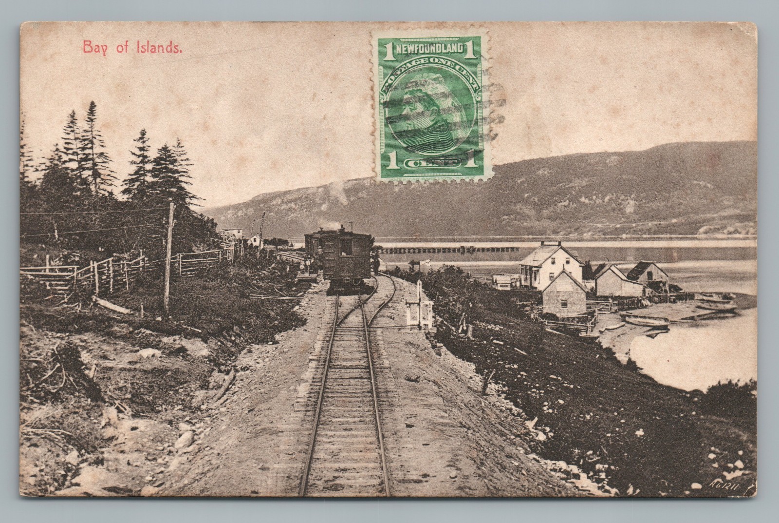 Bay of Islands NEWFOUNDLAND Railroad Postcard STAMP Rare Antique Train ...