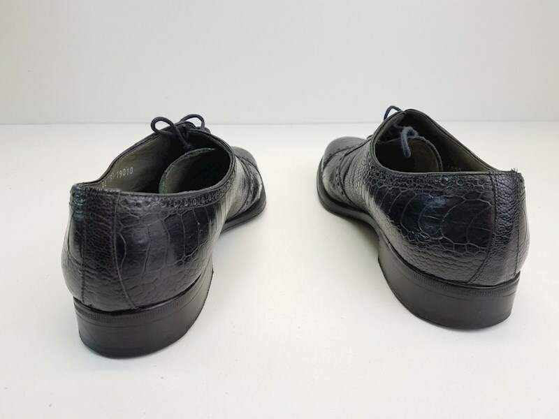 HAND MADE MORESCHI OF ITALY GENUINE OSTRICH BLACK OXFORD SHOES MADE IN ...