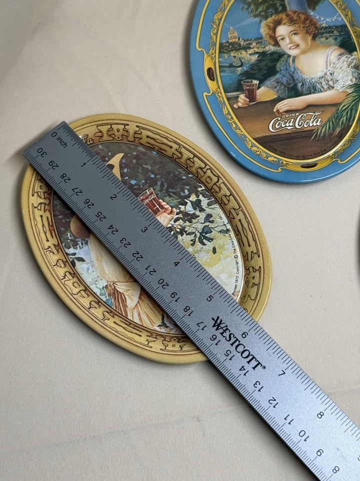 3 Coca Cola Oval Tin Advertising Trays 1973 Vintage Coke Soda ...