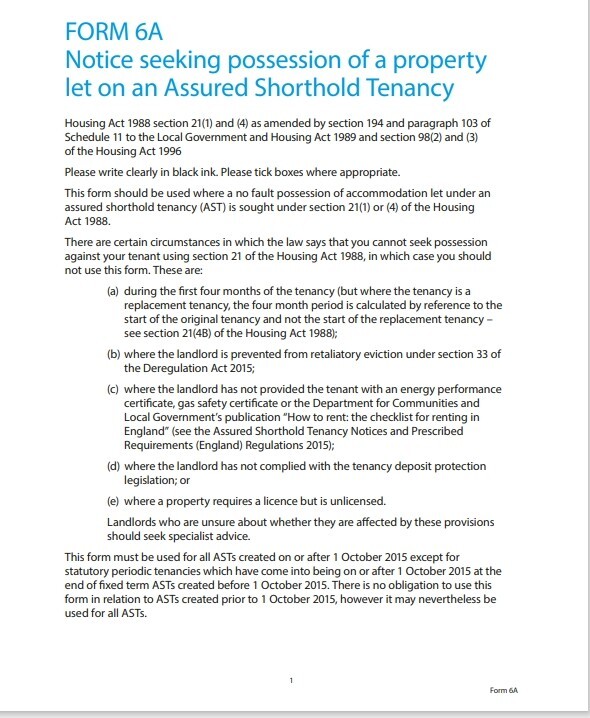 Section 21 Notice - S21 FORM 6A (PDF DOWNLOAD) | eBay UK