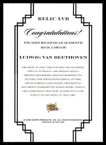 2023 Pieces of the Past Ludwig Van Beethoven Authentic Music Relic ...