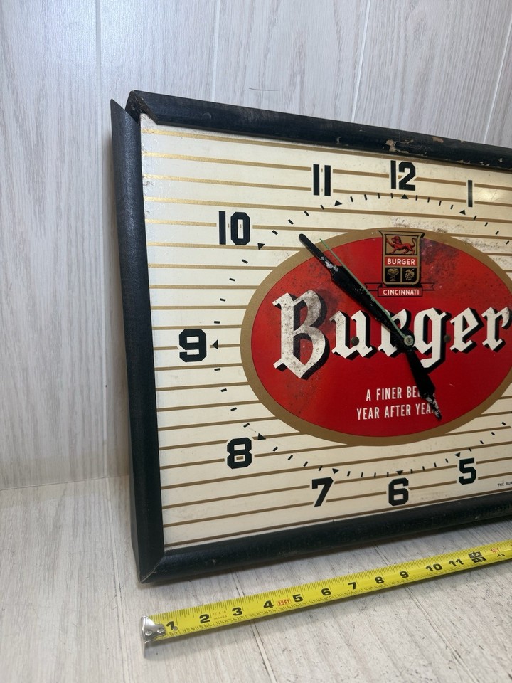 Vintage 1951 Burger Beer Clock Sign Cincinnati 19”x14.5” Working! | eBay