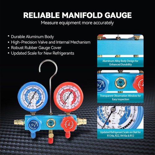 4.5CFM 1/3HP Vacuum Pump Manifold HVAC R134a, R22, R410a, R12 w/ Oil ...