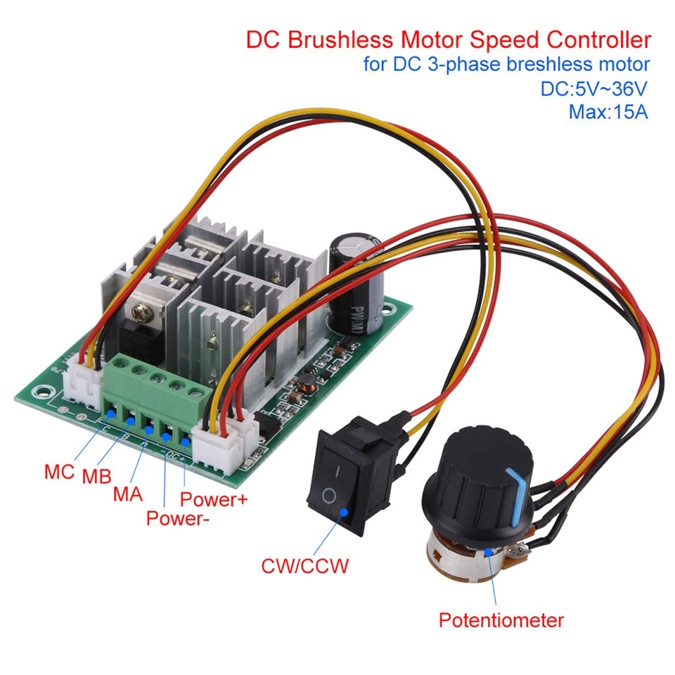 3-Phase Motor Speed Controller DC 5V-36V 15A Brushless Motor Speed ...