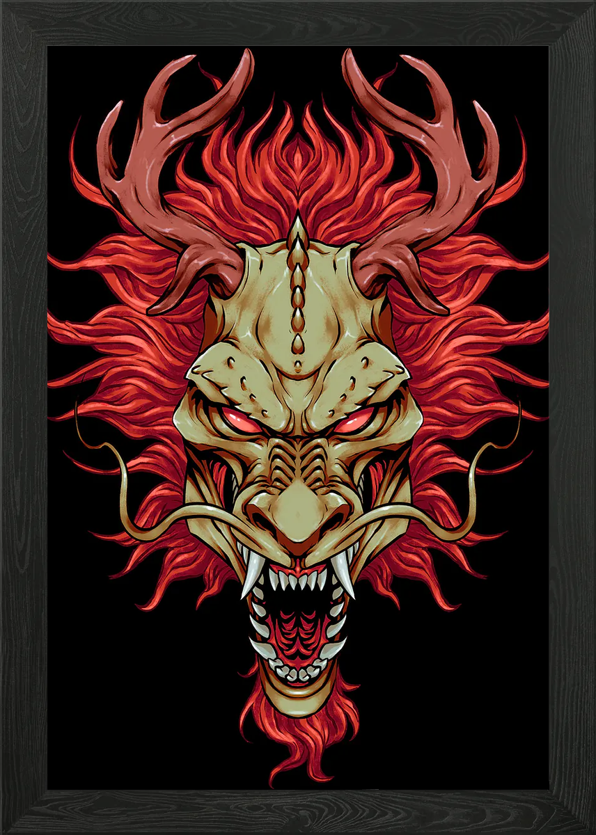 Japanese Red Dragon Head Framed Wall Art Poster Canvas Print Picture | eBay UK