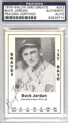 Buck Jordan Autographed 1979 Diamond Greats Card #203 Braves PSA/DNA ...