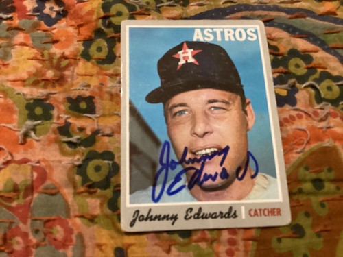 JOHN EDWARDS SIGNED,VG. 1970 TOPPS CARD # 339;HOUSTON ASTROS CATCHER ...
