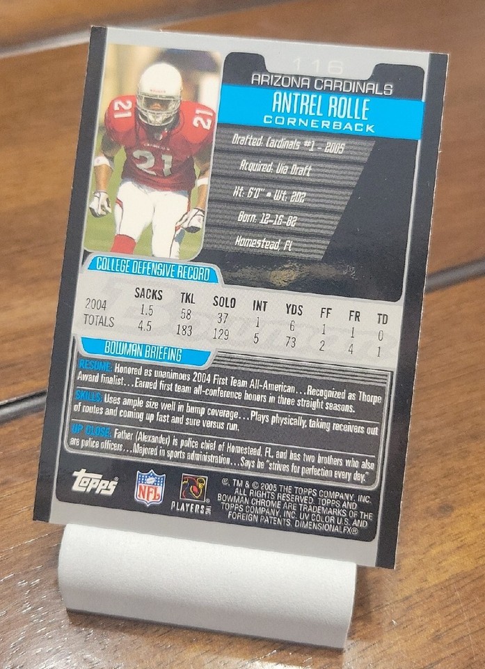 Antrel Rolle 2005 Bowman Chrome #116 Arizona Cardinals RC Rookie Card ...