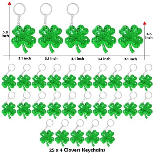 25 Pack Clovers Sequin Keychains for Party Favors, Kids and Adults ...