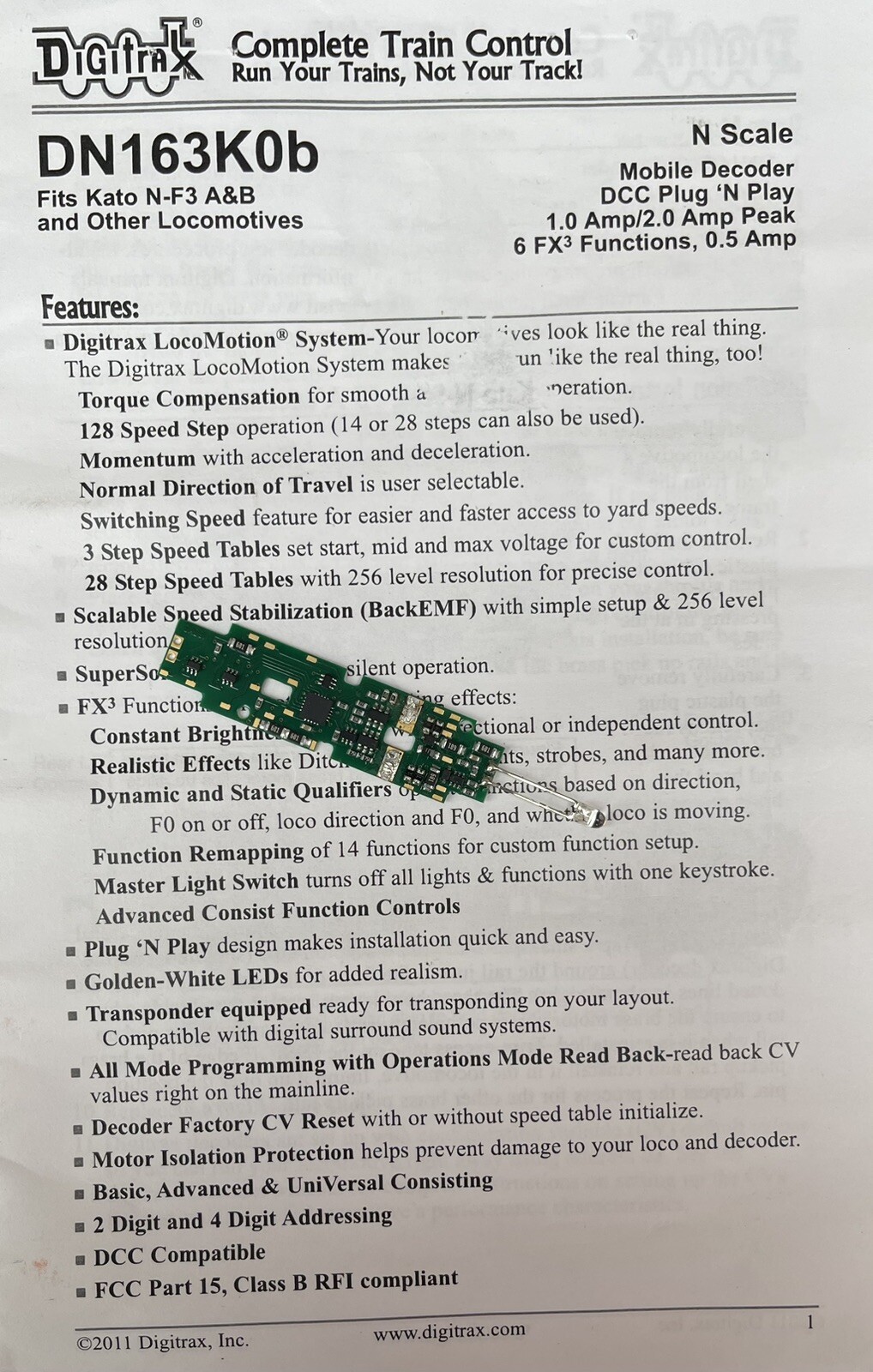 DIGITRAX DN163K0b N Scale DCC Plug’N Play Decoder | eBay