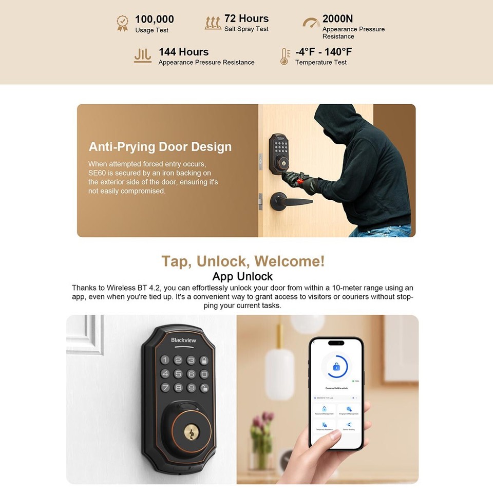 Blackview Smart Door Lock Set Fingerprint Keyless App Bluetooth Digital ...