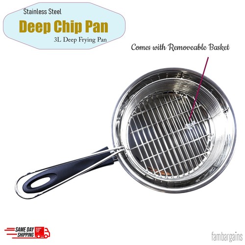 Stainless Steel Chip Pan Deep Cooking Fryer Pot Frying Basket Saucepan ...