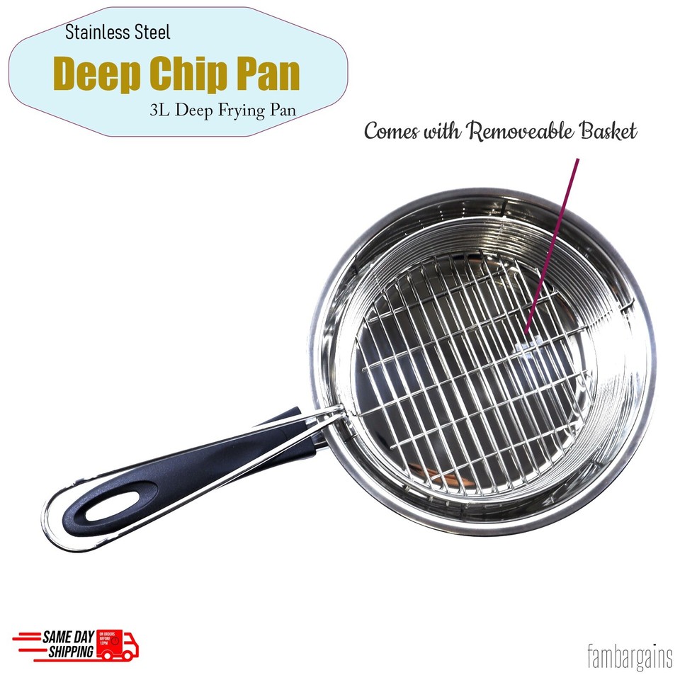 Stainless Steel Chip Pan Deep Cooking Fryer Pot Frying Basket Saucepan ...