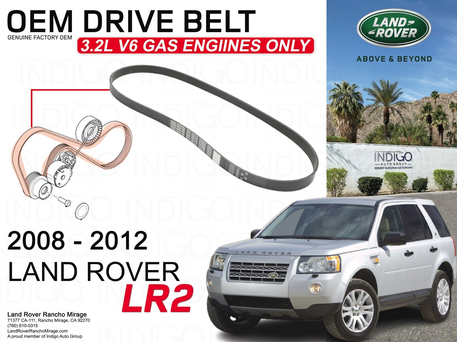 2008-2012 LAND ROVER LR2 3.2L I6 Engine Serpentine Drive Belt Genuine ...
