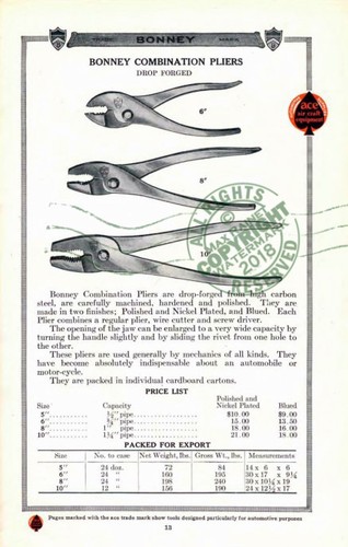 Bonney Tool Works 1919 Vises + Wrenches CATALOGUE Tools Models Samples ...
