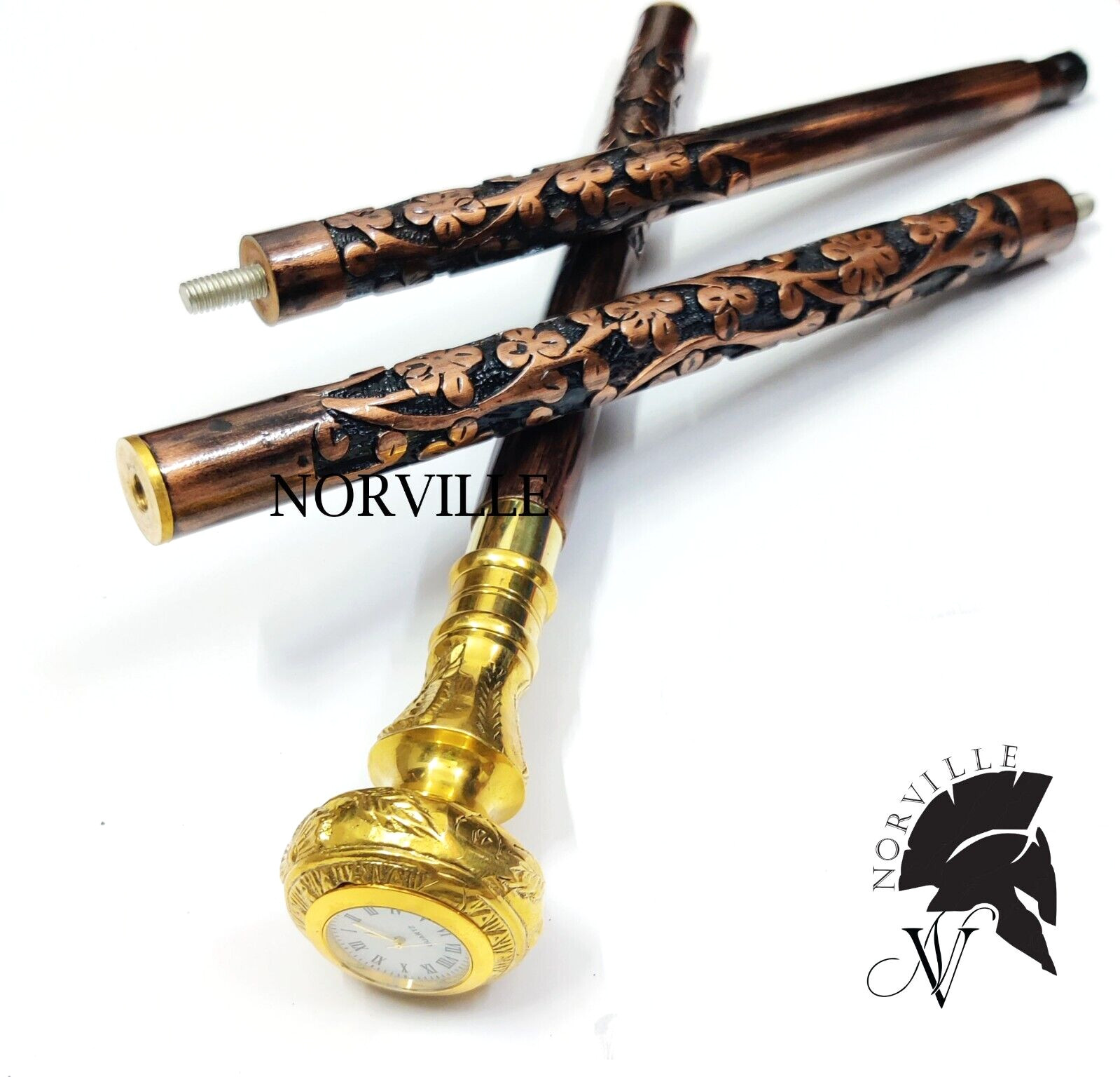 Vintage Stylish Clock Handle Walking Stick Wooden Can… - Gem