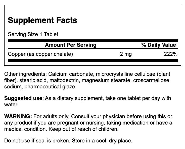 Swanson Copper Tablets, 2 mg, 300 Count | eBay