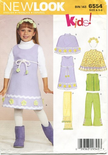 New Look 6554 Jumper Pants Top Puncho Scarf Girls Sewing Pattern Uncut ...