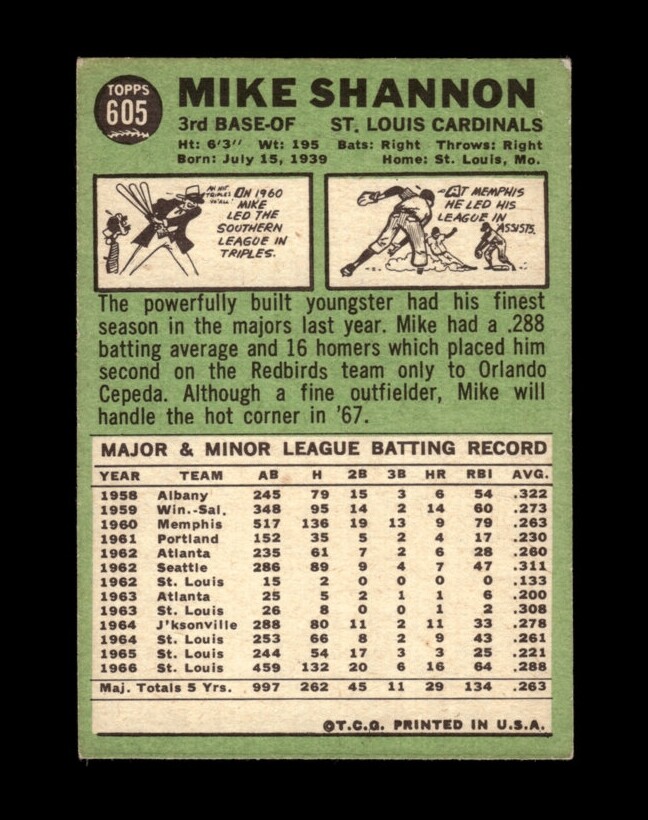 1967 Topps Set-Break #605 Mike Shannon VG-VGEX *GMCARDS* | eBay