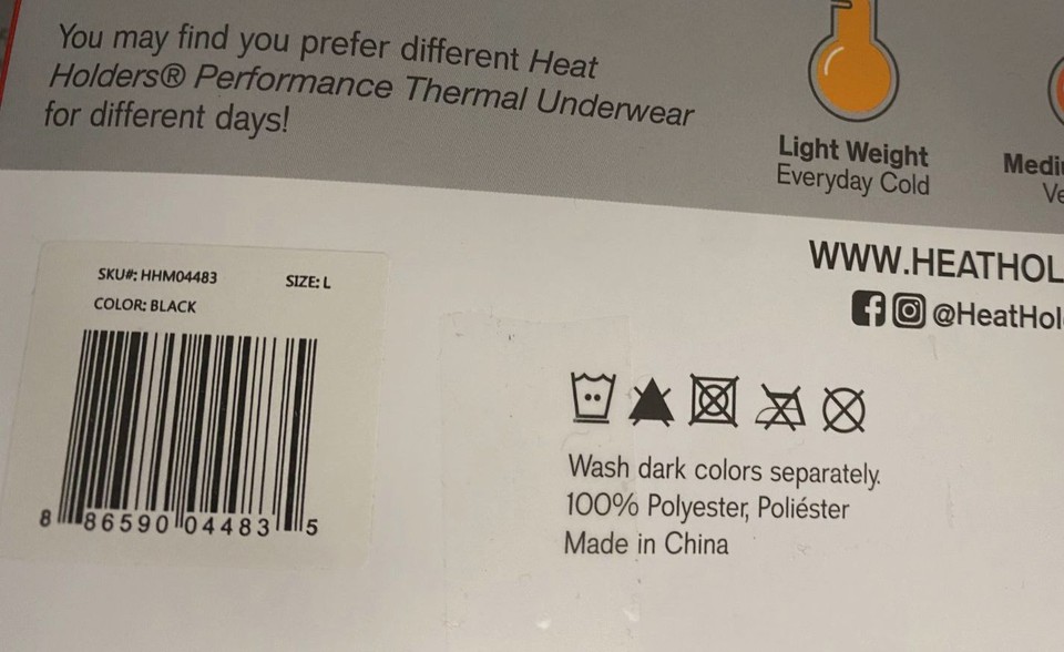 $50 Heat Holders Men's Black Underwear Thermal Base Layer Warm Bottoms ...