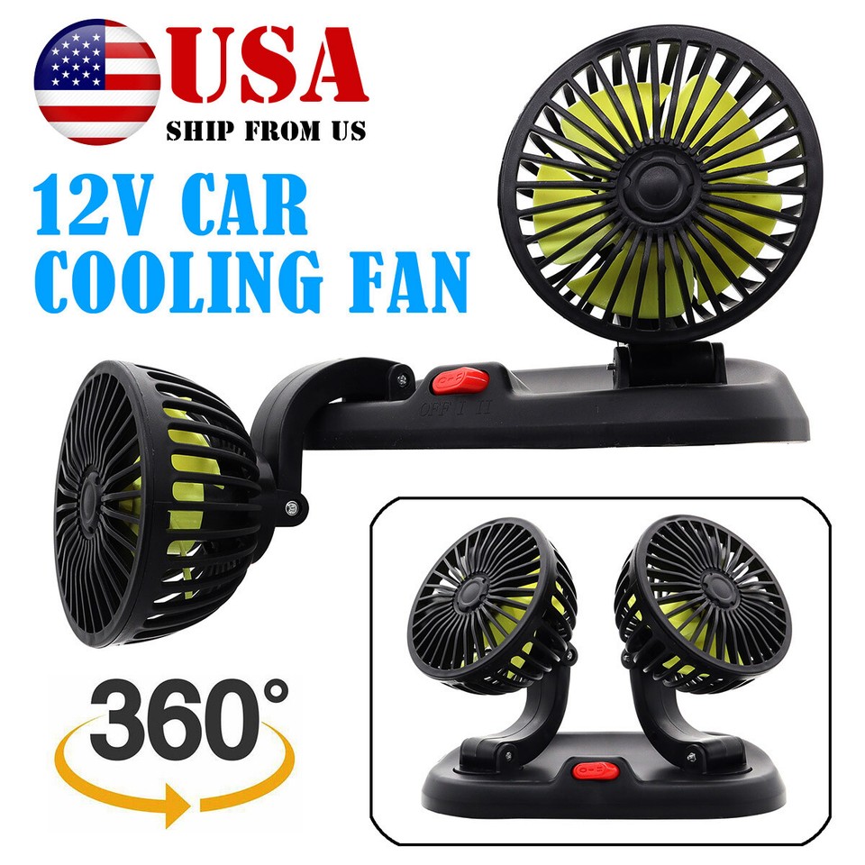 12V Car Dual Head Cooling Fan 360Rotatable Portable Auto Van Air Cooler ...