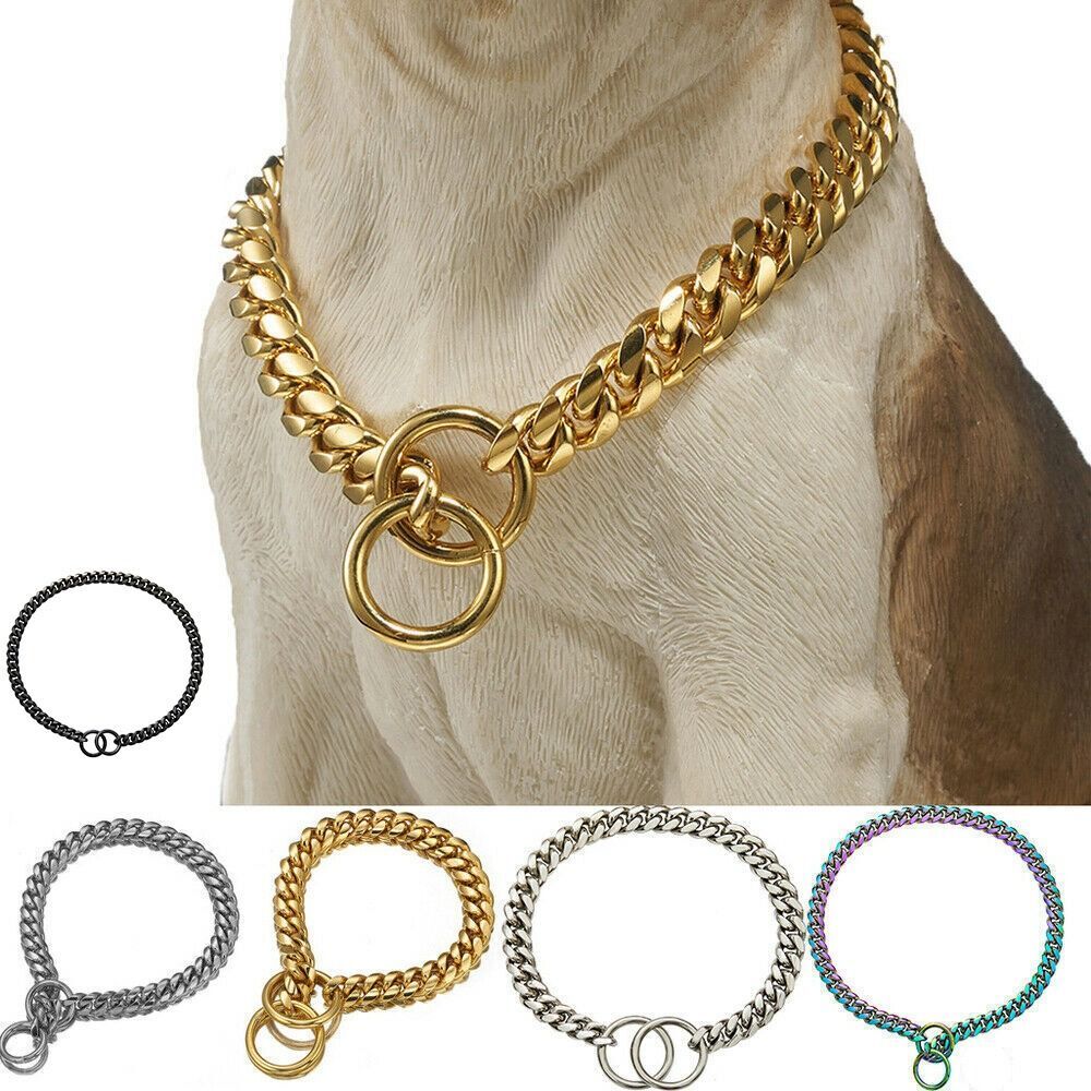 Stainless Steel Collar Dog Collar Pet Dog Necklace Cuban Chain Golden ...