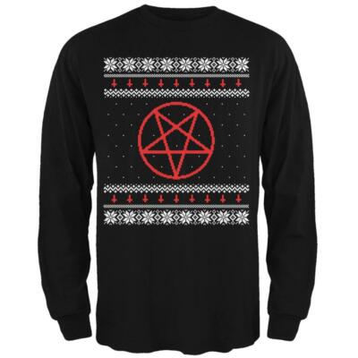 Satanic Pentagram Ugly Christmas Sweater Black Adult Long Sleeve T ...