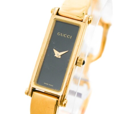 GUCCI 1500L Watch Gold Black Dial QZ Women’s Bangle Wrist Watch Used ...