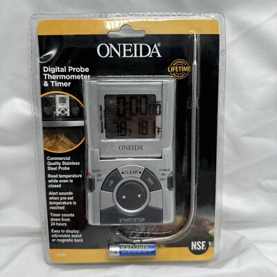 Oneida Digital Probe Cooking Grilling Meat Thermometer & Timer-Grey ...