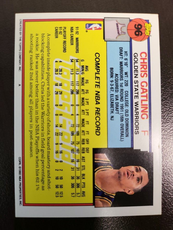 1992-93 Topps Chris Gatling GOLD card #96 | eBay