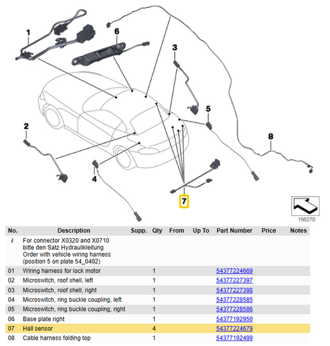 New OEM BMW 54377224679 - Z4 E89 Cabriolet Convertible Position Hall ...